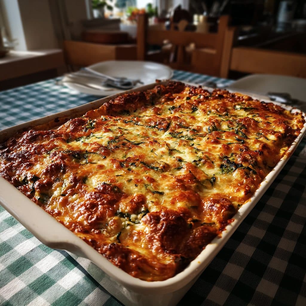 Zucchini-Hackfleisch-Lasagne mit Mozzarella und frischem Spinat ...